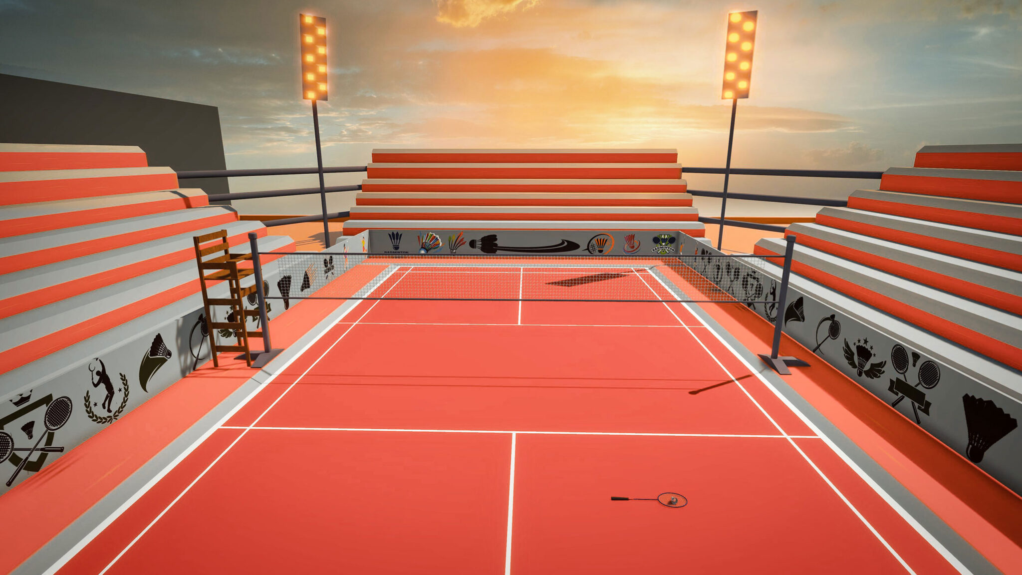 3D Badminton Court with Racket & Shuttle - Animatics Asset Store